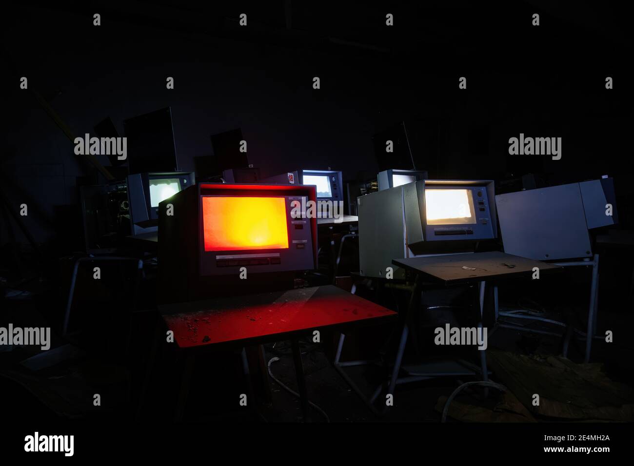 Old broken Soviet computers in abandoned computer hall Stock Photo - Alamy