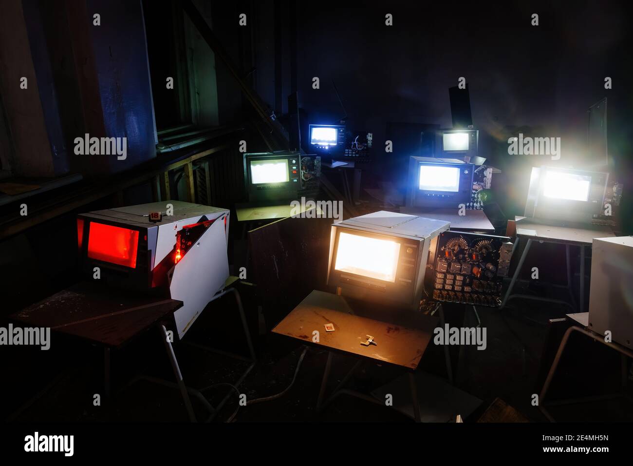 Old broken Soviet computers in abandoned computer hall Stock Photo - Alamy