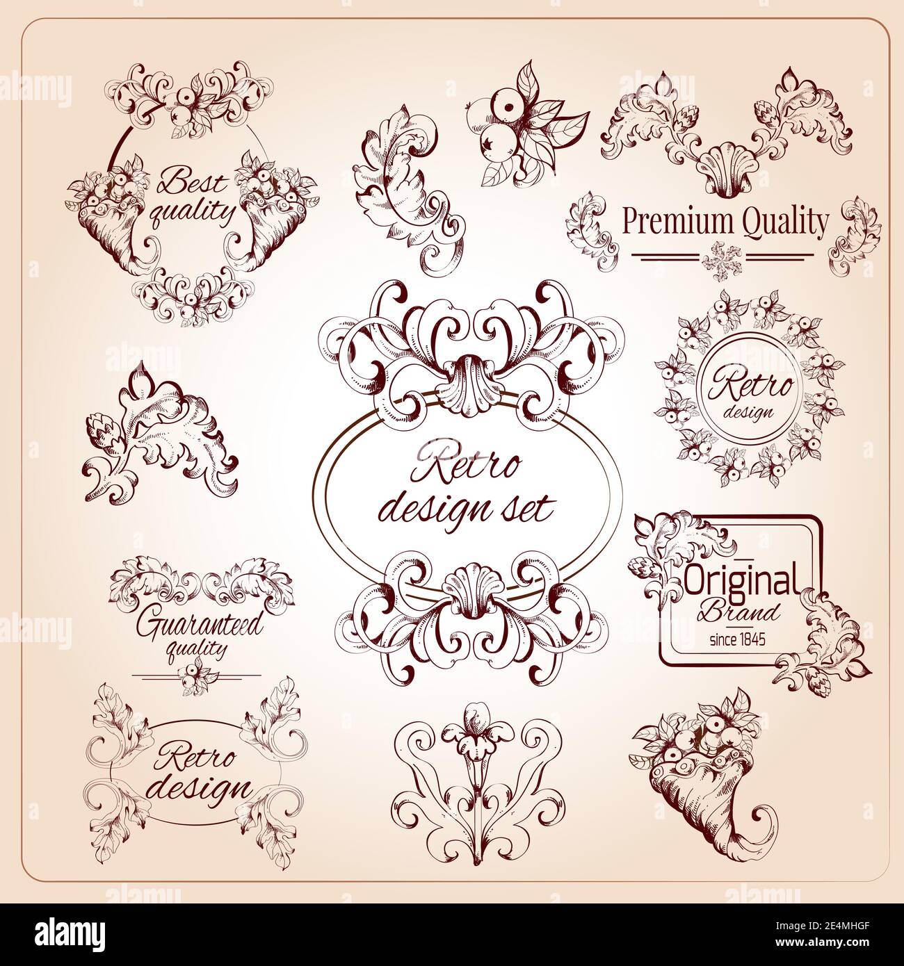 Retro leaf design elements premium brand calligraphic emblems set ...