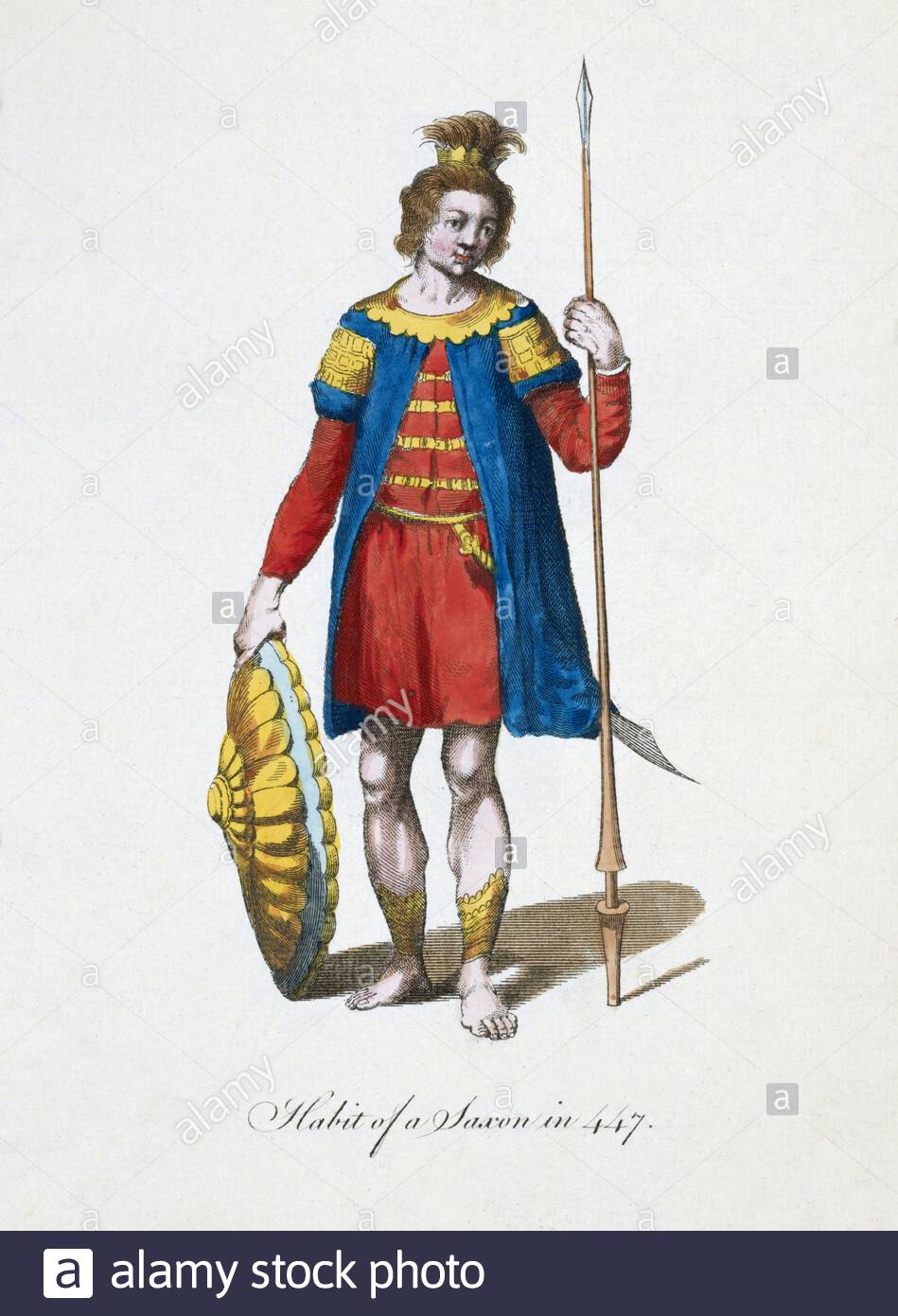 Habit of a Saxon in 447, vintage illustration from the 1700s Stock ...