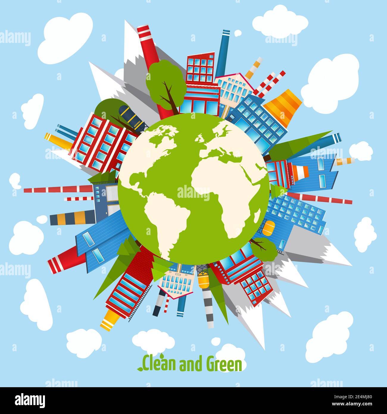 Clean and green energy concept with industrial buildings around the ...