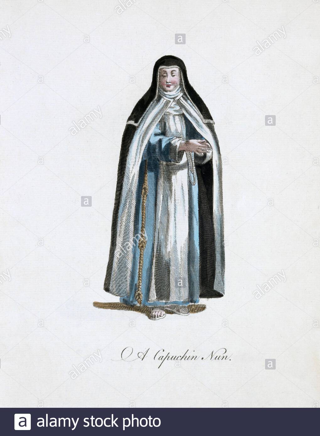 Habit of a Capuchin Nun, vintage illustration from the 1700s Stock ...