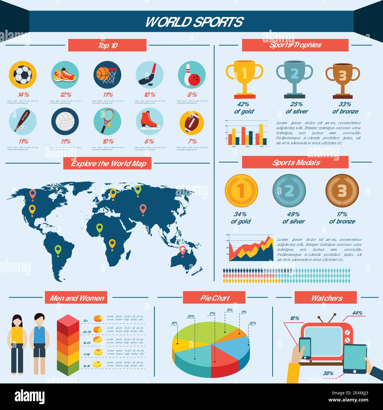 Sports infographics set with charts world map data and statistics ... Sports infographics set with charts world map data and statistics ...