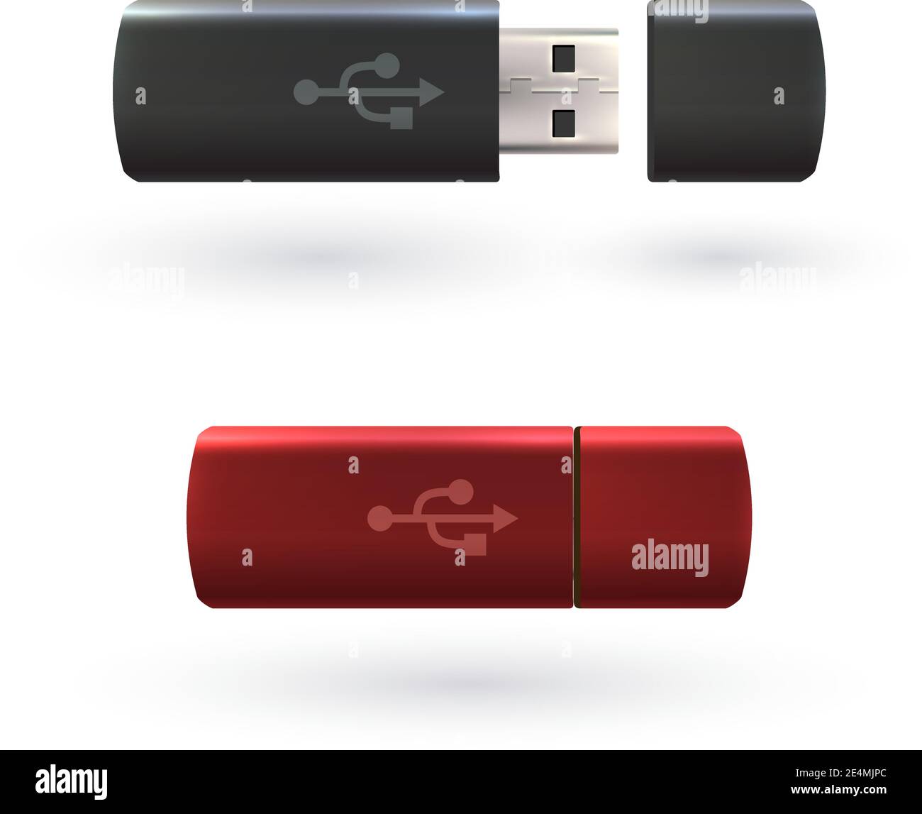 Red and black USB flash drives 3d realistic objects isolated on white ...