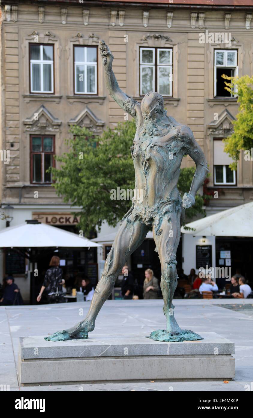 Prometheus by Jakov Brdar on the Butchers Bridge in Ljubljana Stock ...
