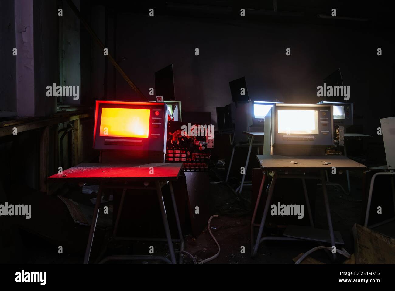 Old broken Soviet computers in abandoned computer hall Stock Photo - Alamy