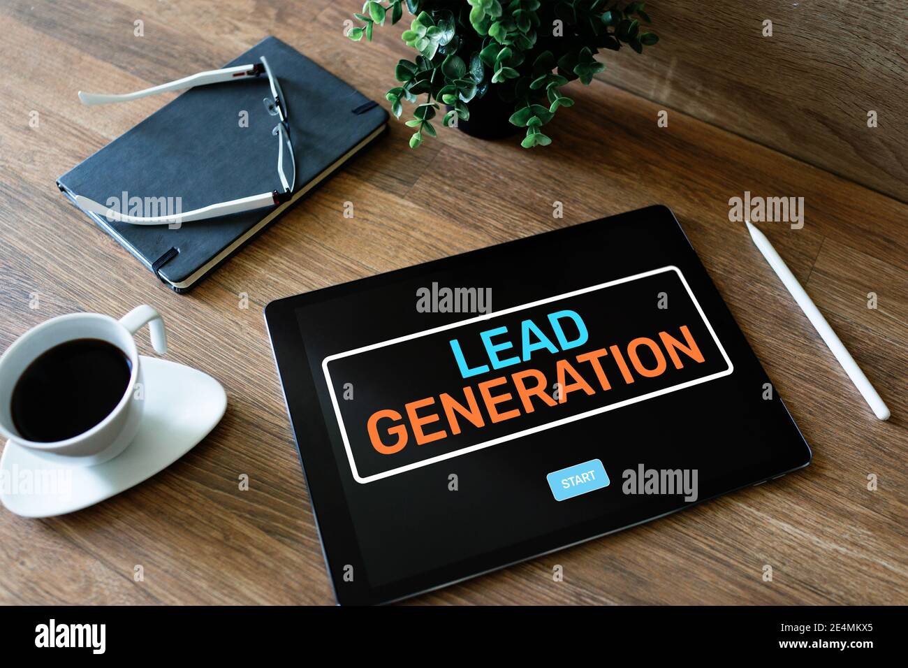 Lead generation start button on screen. Digital marketing and business ...