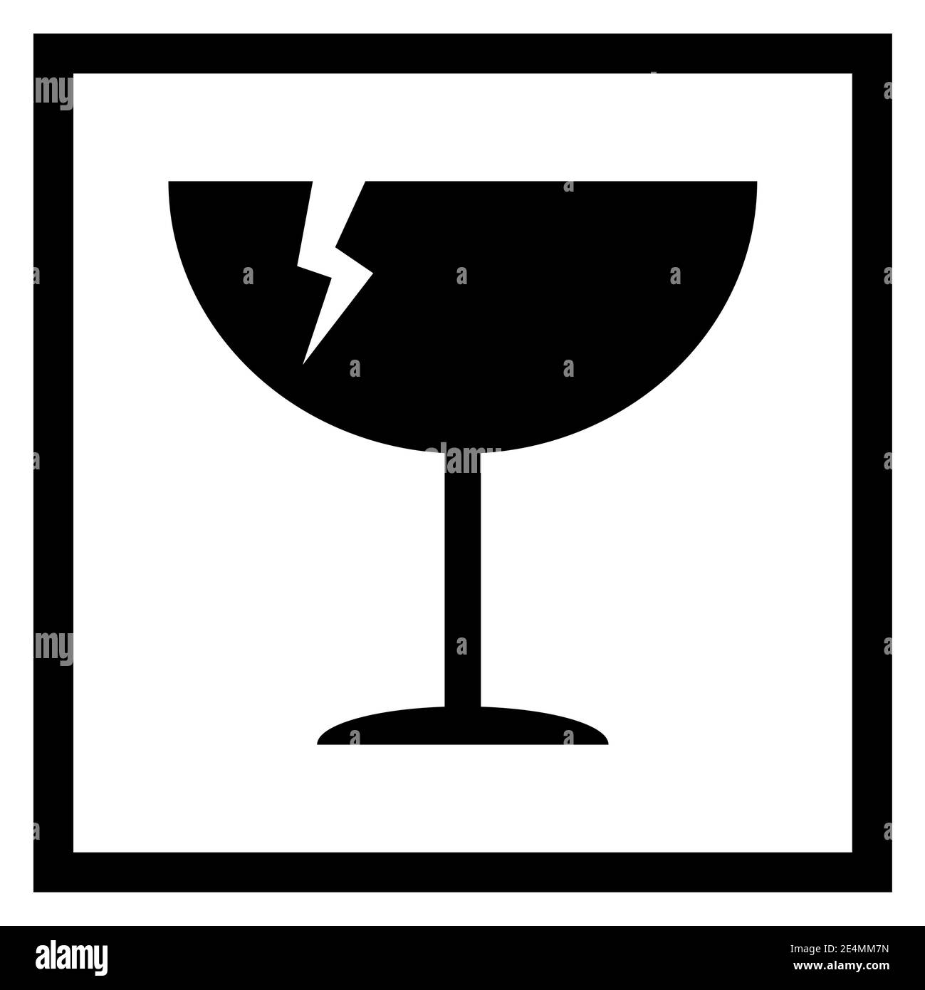Fragile flat icon with crack and black frame isolated on white background. Fragile package ...