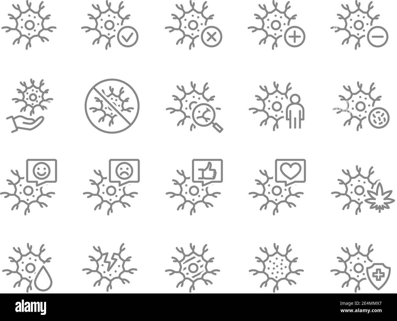 Set of neuron line icon. Healthy nerve cell, neural tissue illness ...