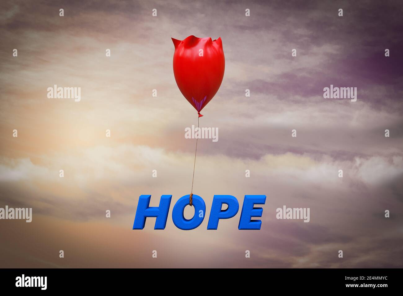 Damage balloon carries the hope demonstrating lost hope concept. 3D ...