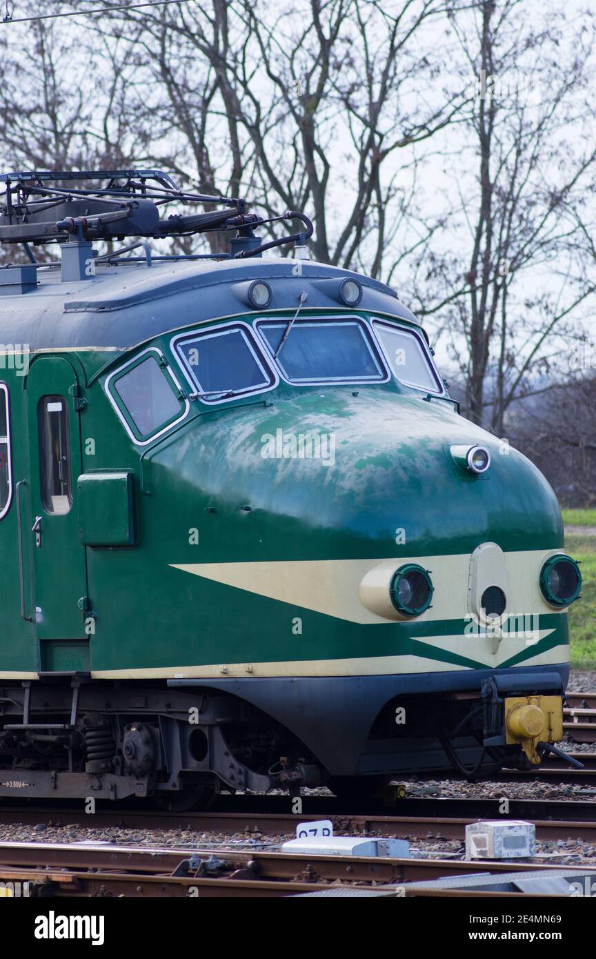 Historic green electric train locomotive in the Netherlands Stock Photo ...