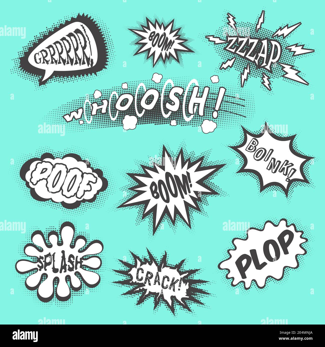 Comic sounds abstract cartoon text bubbles black set isolated vector ...