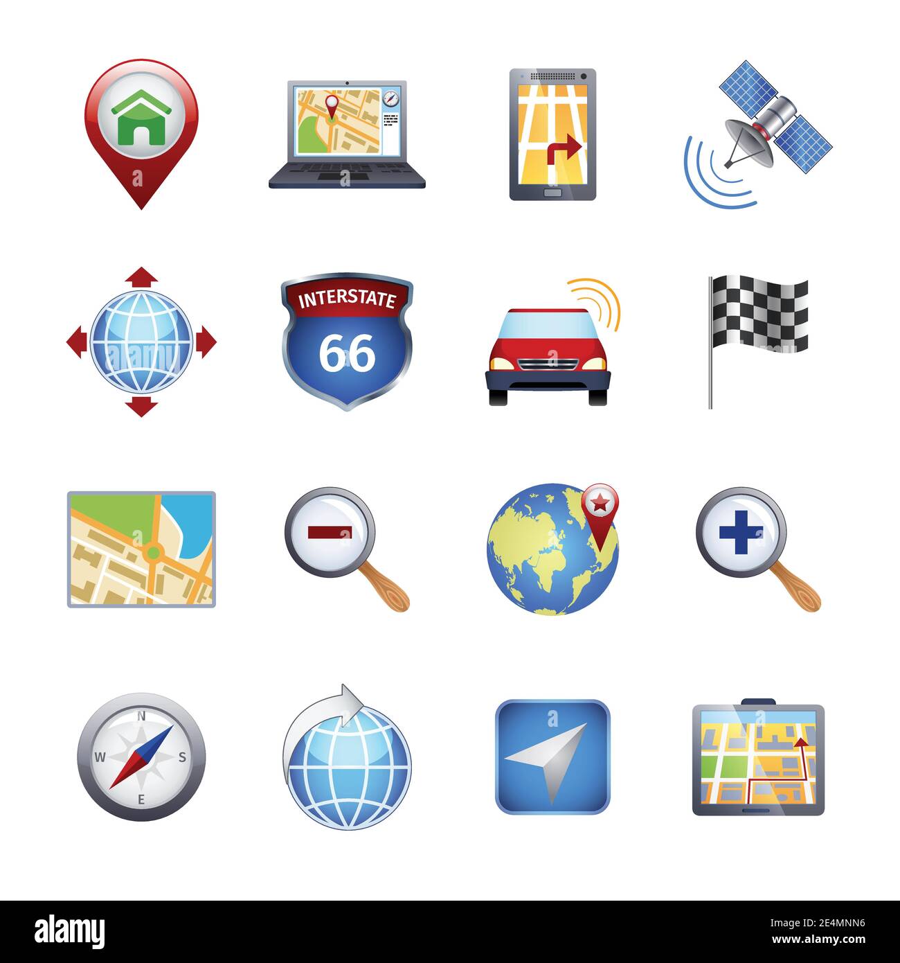 Gps navigation icons set with compass route traffic marker isolated ...