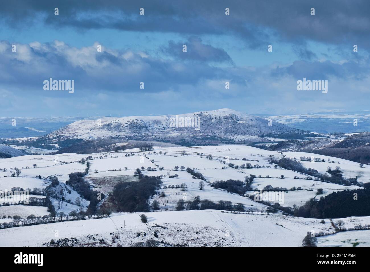 Cordon Hill in snow seen from Pole Bank on the summit of the Long Mynd ...