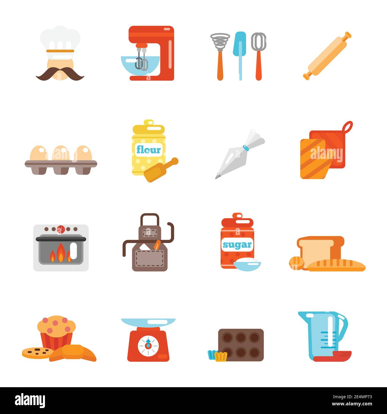 Bakery icon flat set with bread cakes flour pastry isolated vector ...