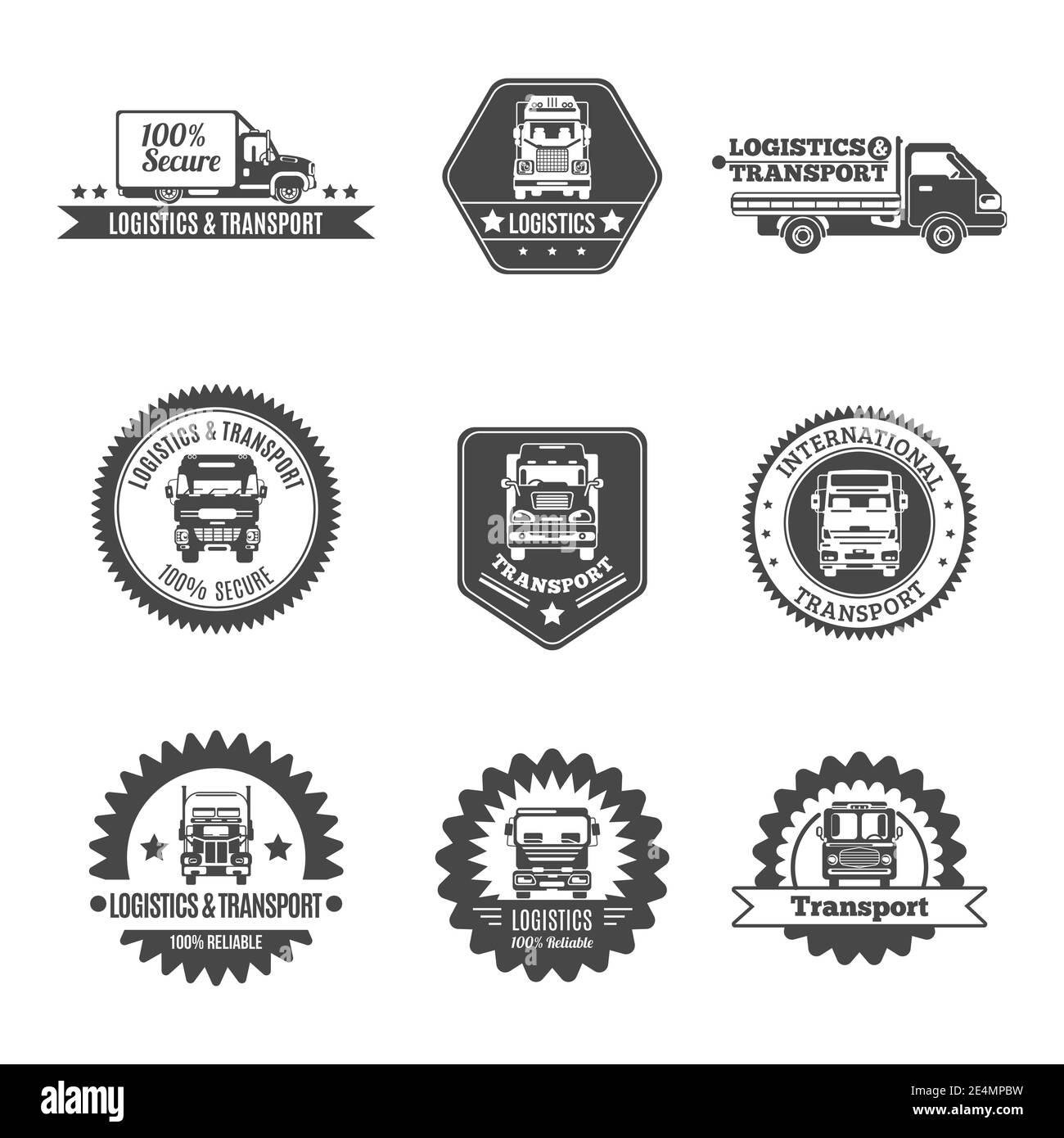 Truck logistics and transport auto transportation label black set ...