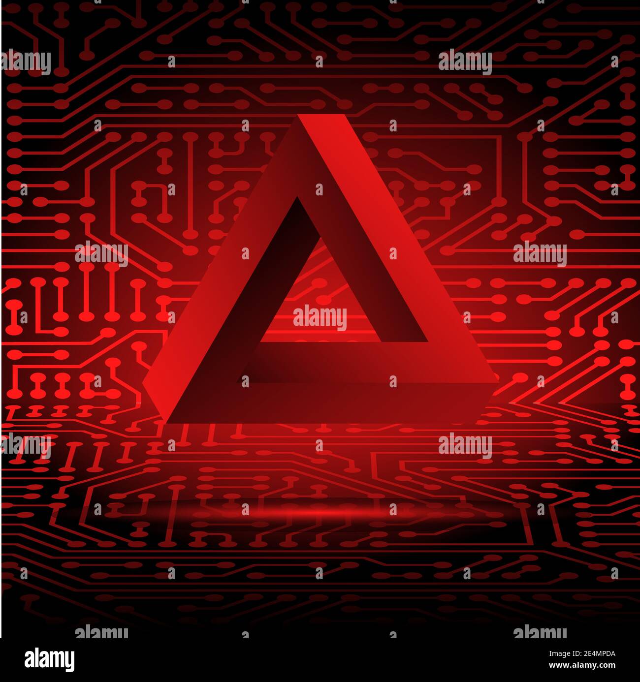 Red Penrose triangle. Modern futuristic electronic circuit board ...
