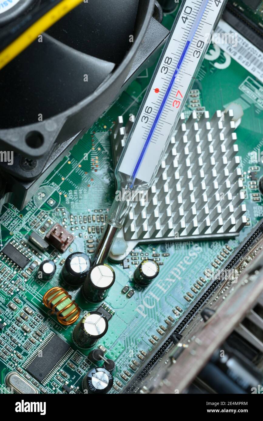 High fever temperature on computer electronic board Stock Photo - Alamy