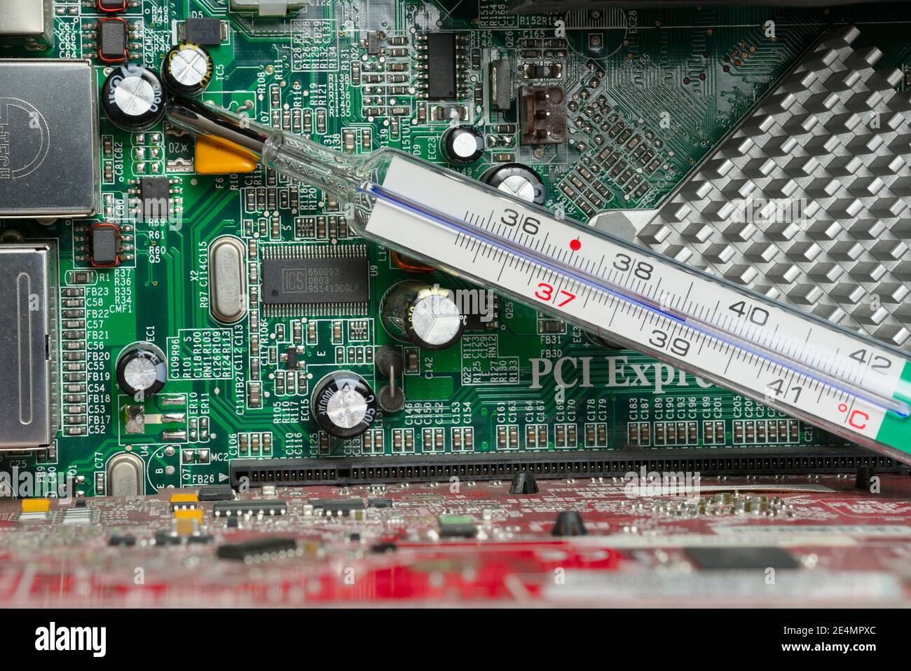 High fever temperature on computer electronic board Stock Photo - Alamy