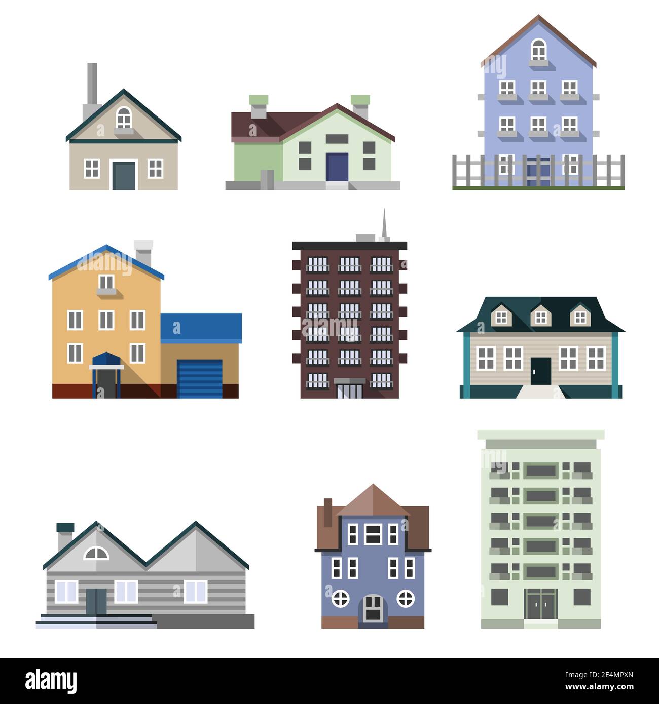 Residential house dwelling flat buildings real estate decorative icons ...