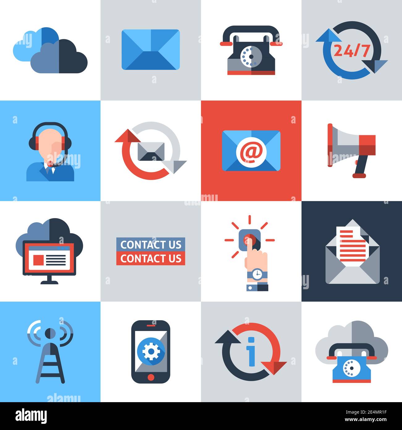 Contact us phone customer service user support icons set isolated ...