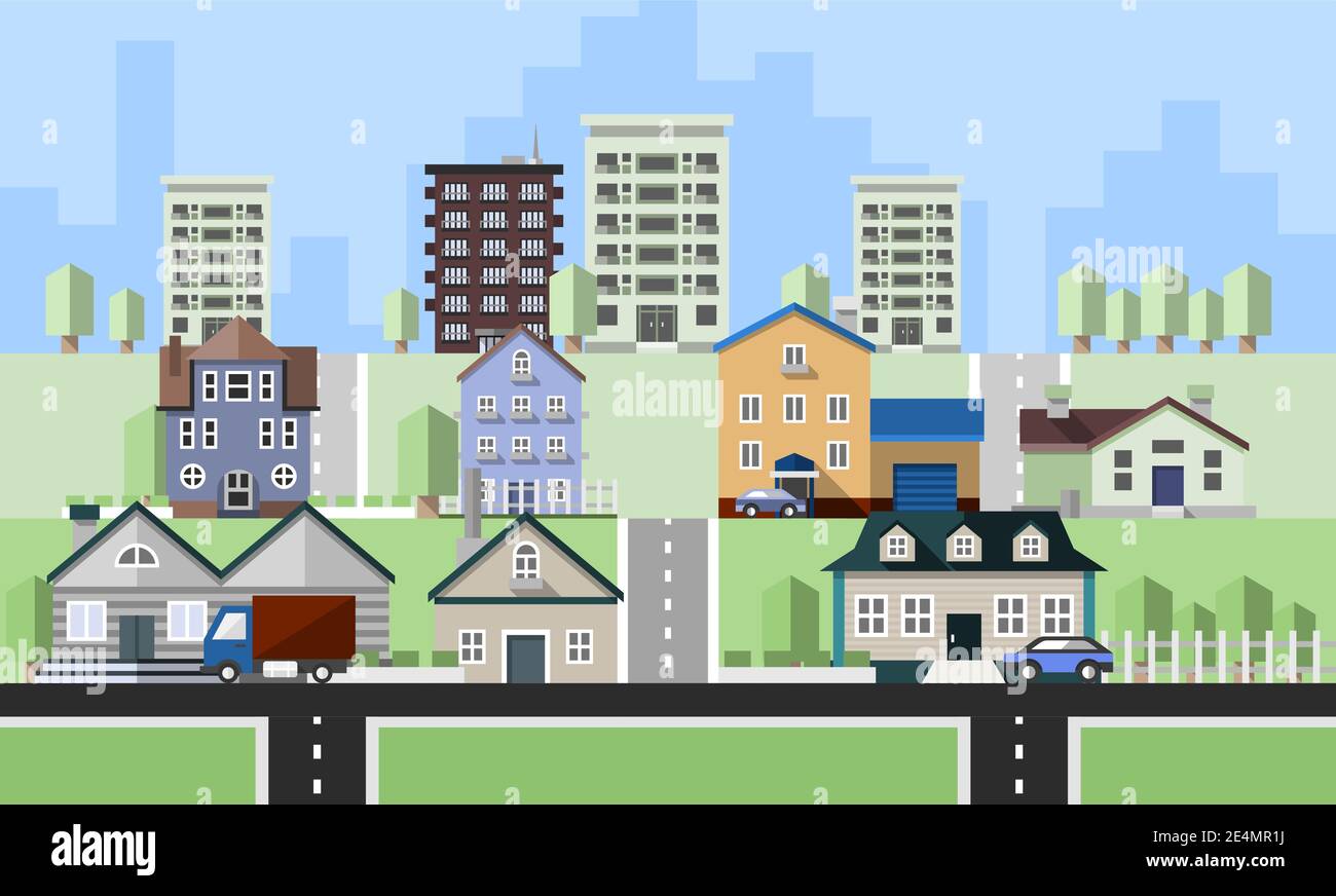 Residential house buildings flat neighborhood real estate background ...