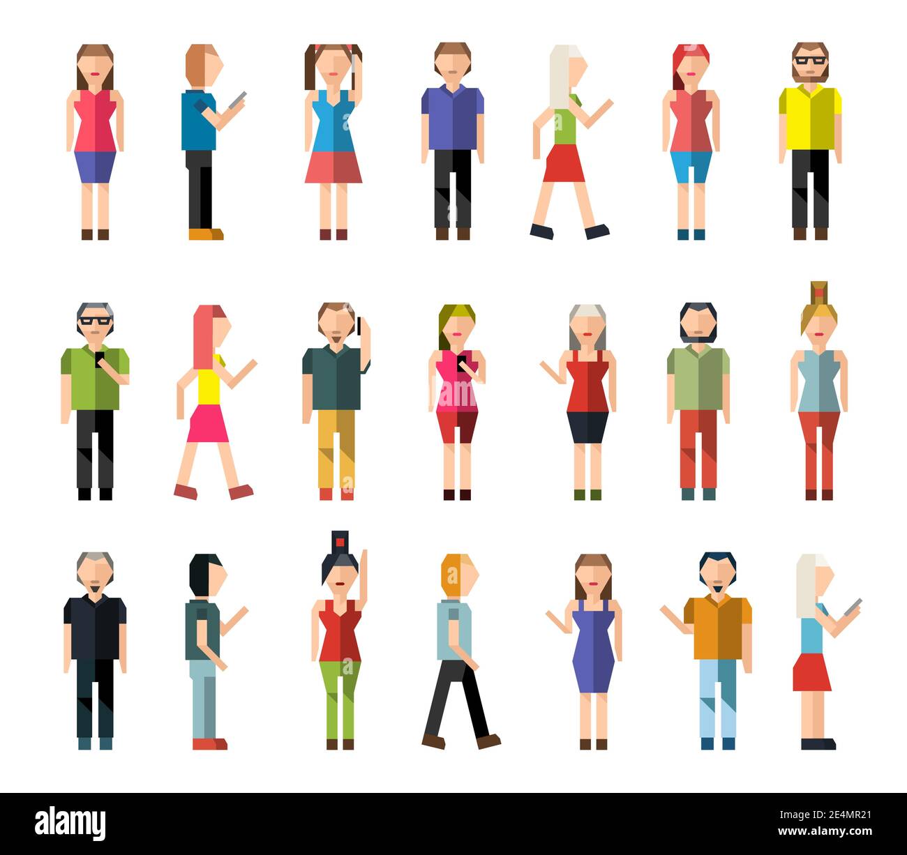 People male and female pixel avatar group decorative icons set isolated ...