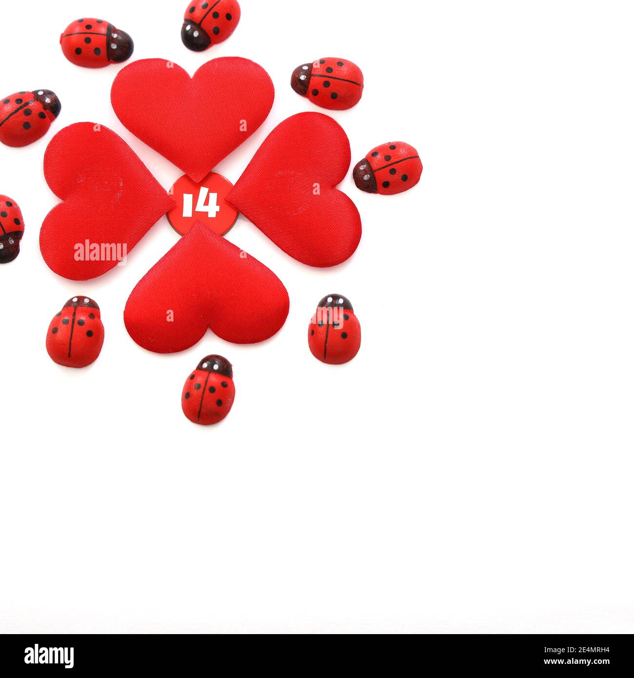 Red hearts on top left corner with number fourteen in the middle, white ...