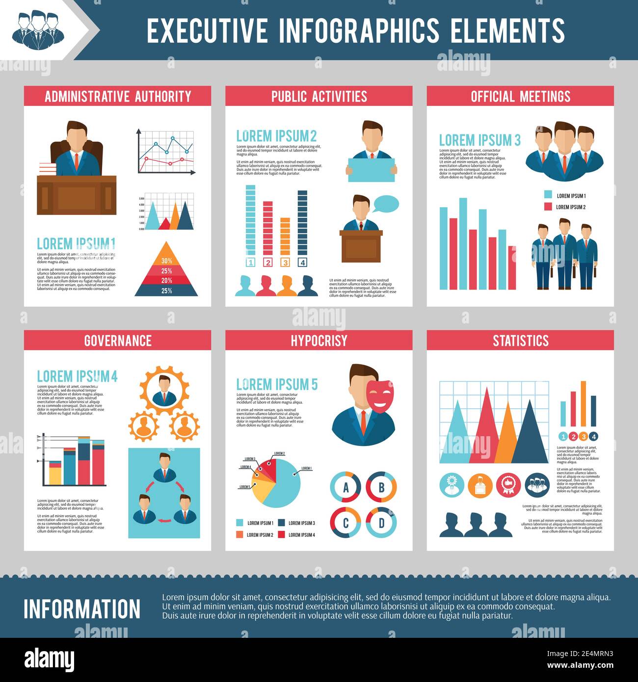 Executive infographics set with management human resources and charts ...