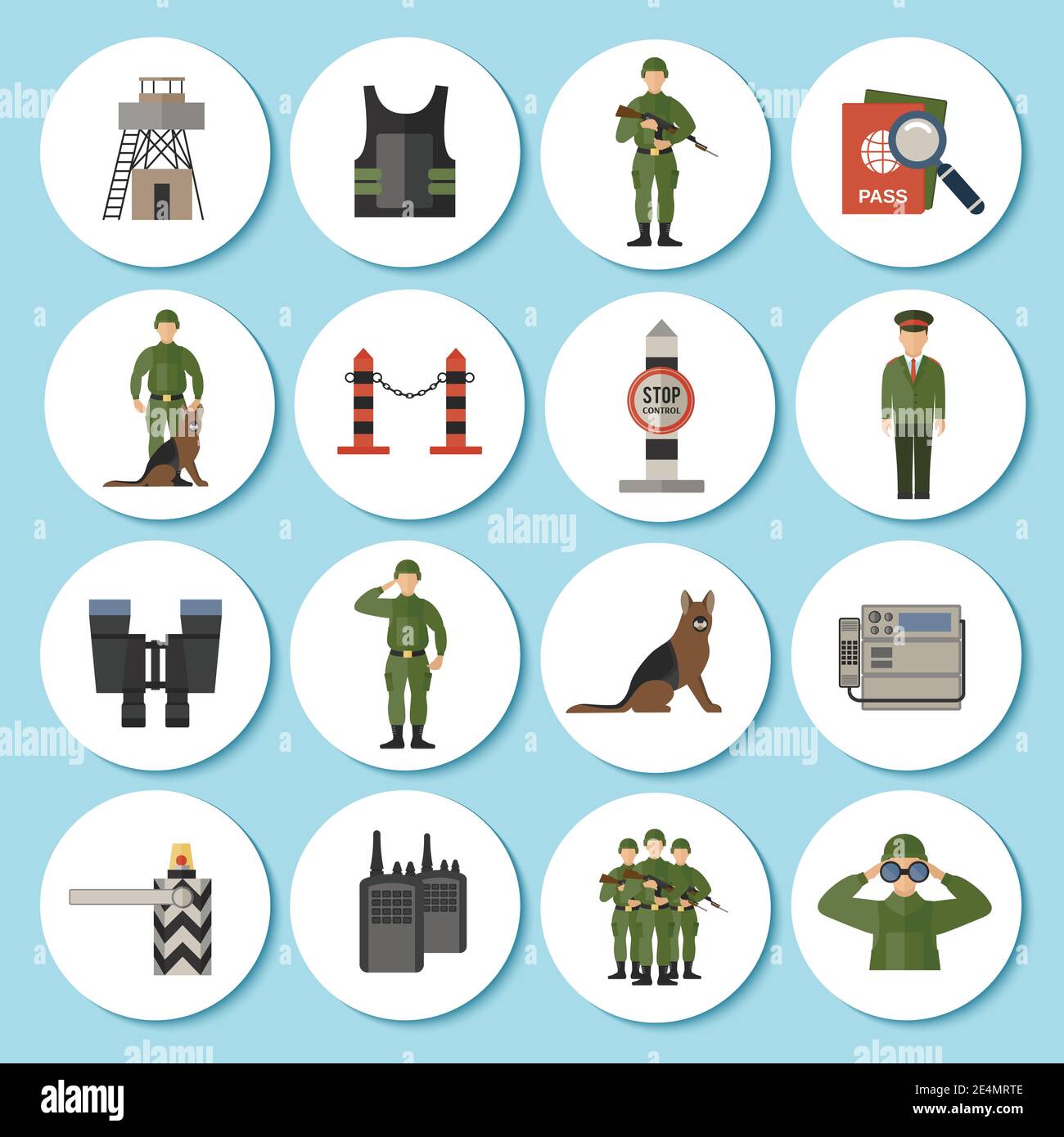 Border Guard icon sticker flat set with soldiers in military uniform ...