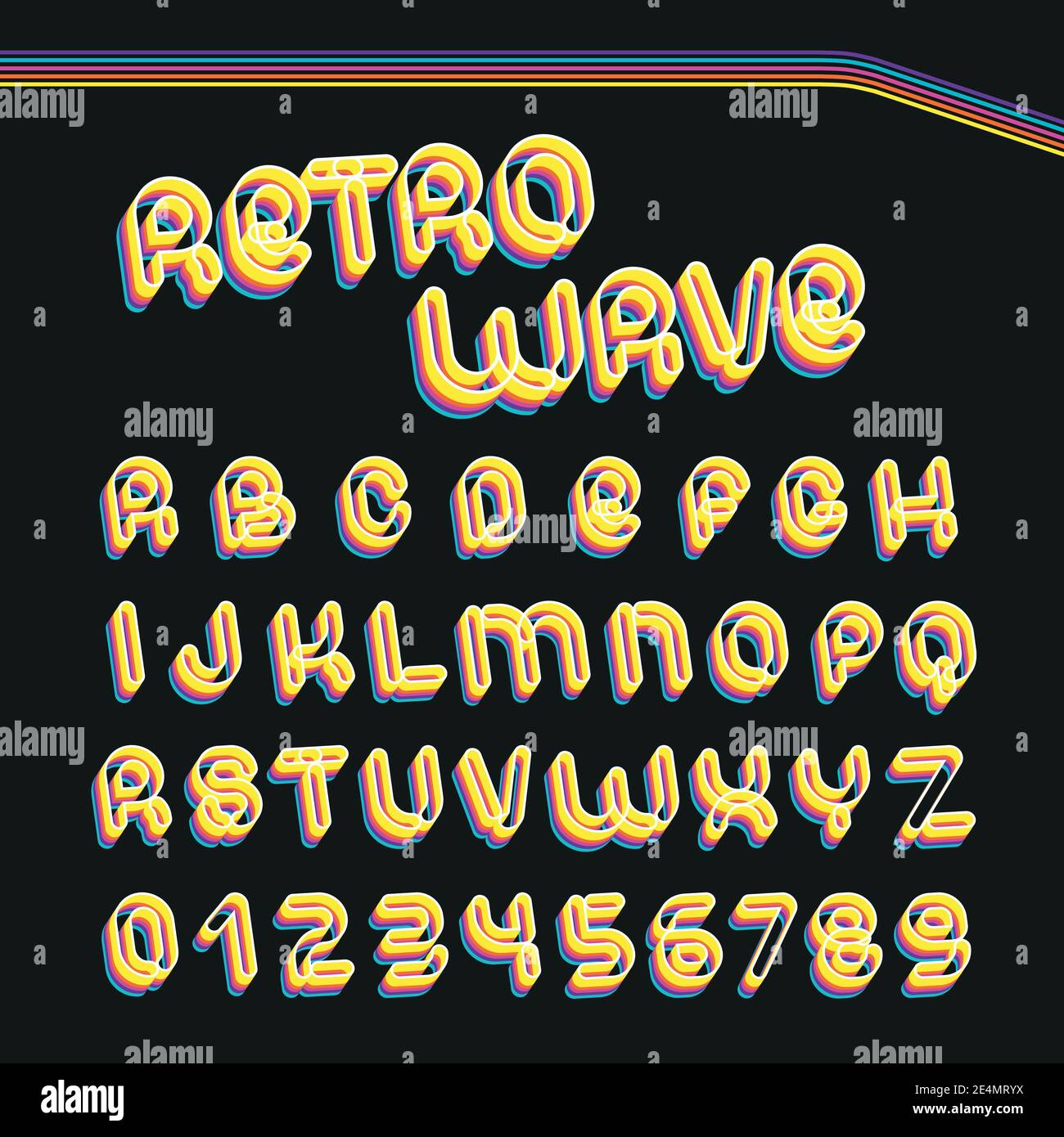 Retro wave font. Letters of 70s-80s aesthetics. Vector alphabet in ...