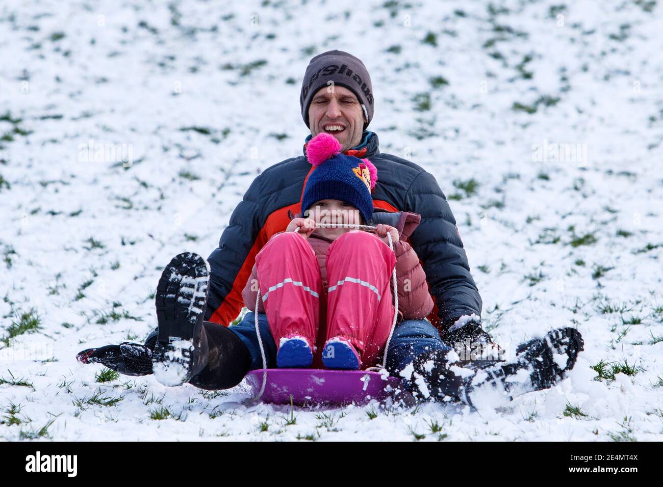 Child Girl People Person Riding Sledge Sliding Snow High Resolution ...