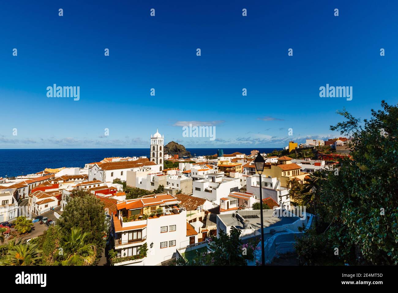 Aerial view of Garachico village on the coast of Atlantic ocean in ...
