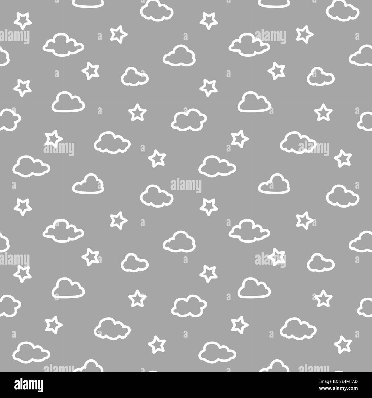 Clouds and stars seamless pattern. White and grey design for print ...