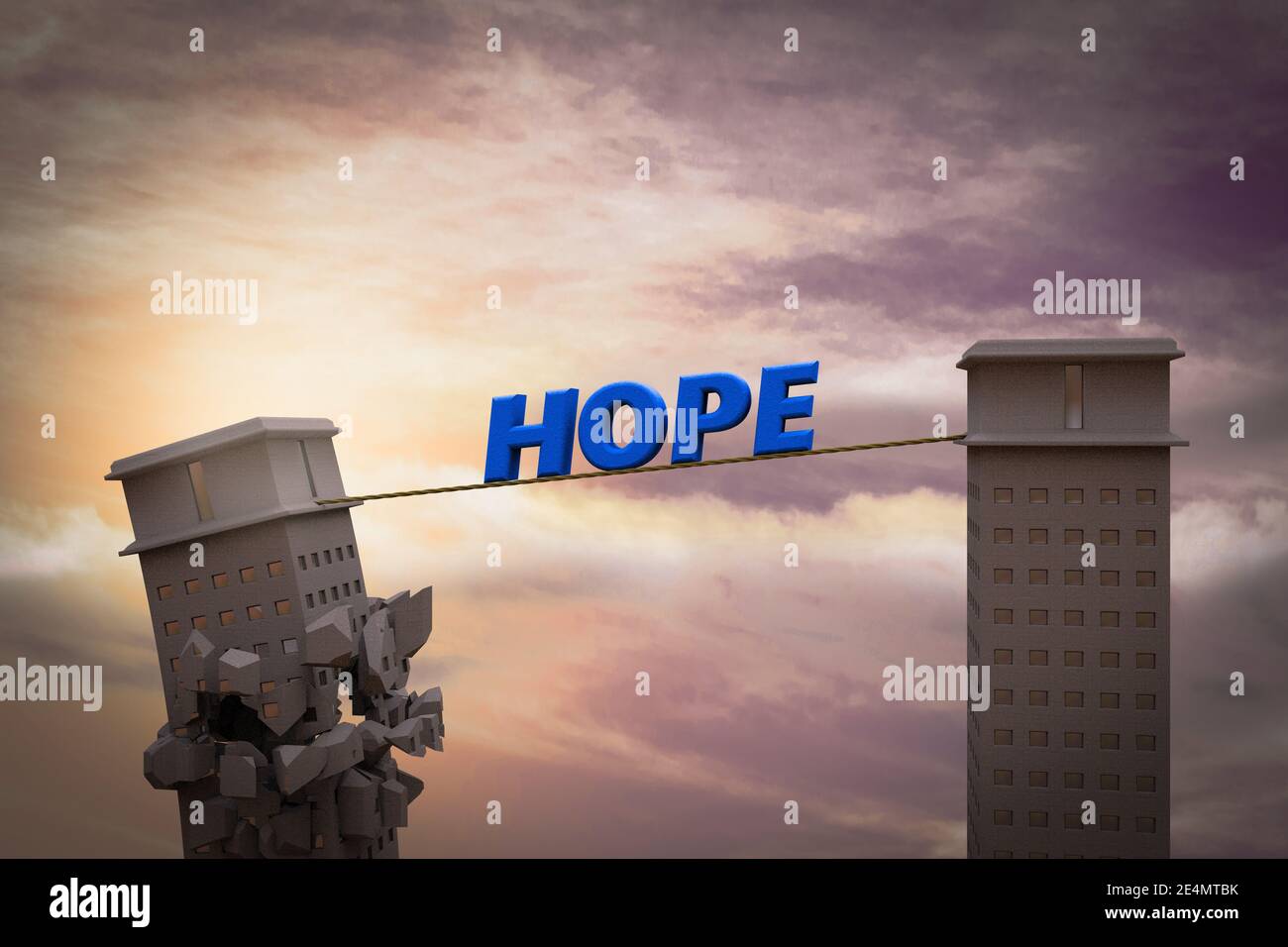 Hope in rope with one building ready to collapse demonstrating lost ...
