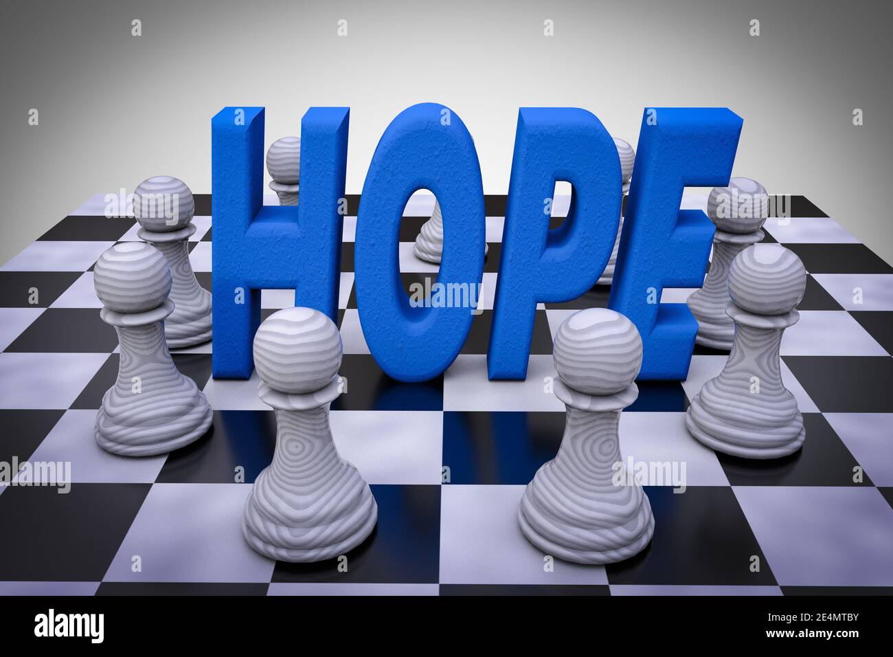 Hope is surrounded by pawns on chess board demonstrating lost hope ...