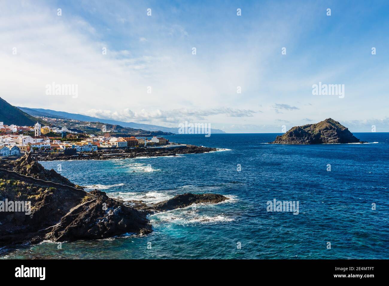 Aerial view of Garachico village on the coast of Atlantic ocean in ...