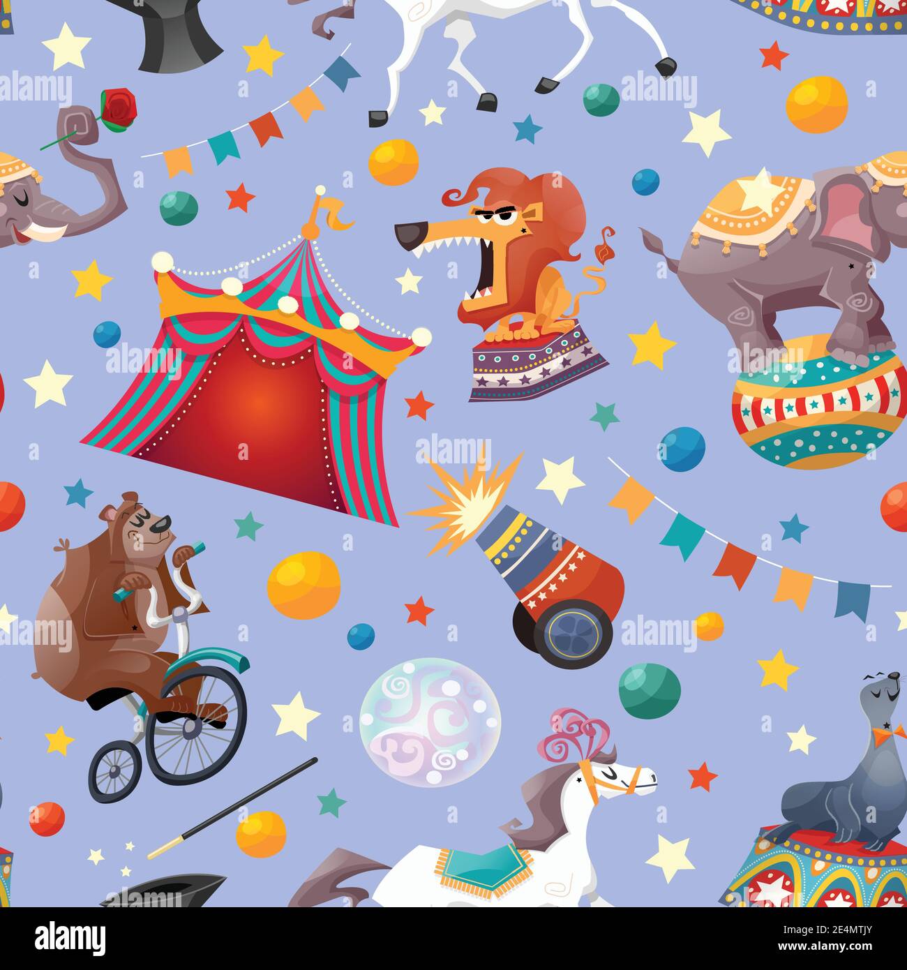 Circus performance seamless pattern with animals tent and decoration ...