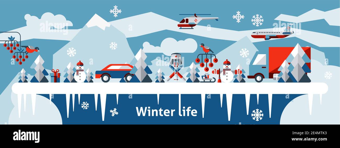 Winter life landscape background with sport holiday elements vector ...