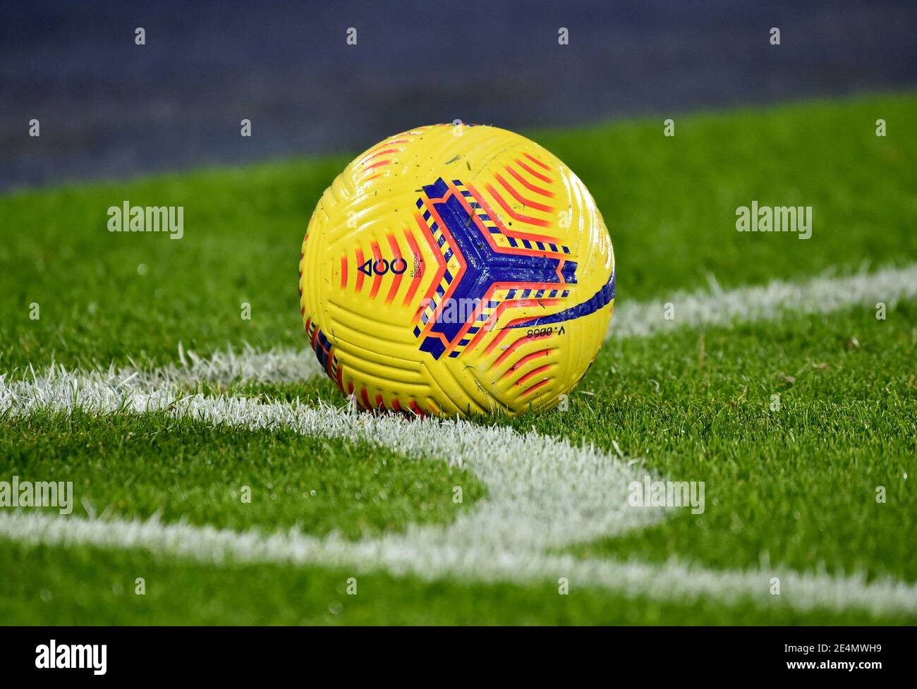 A general view of the official match ball on the pitch during the ...