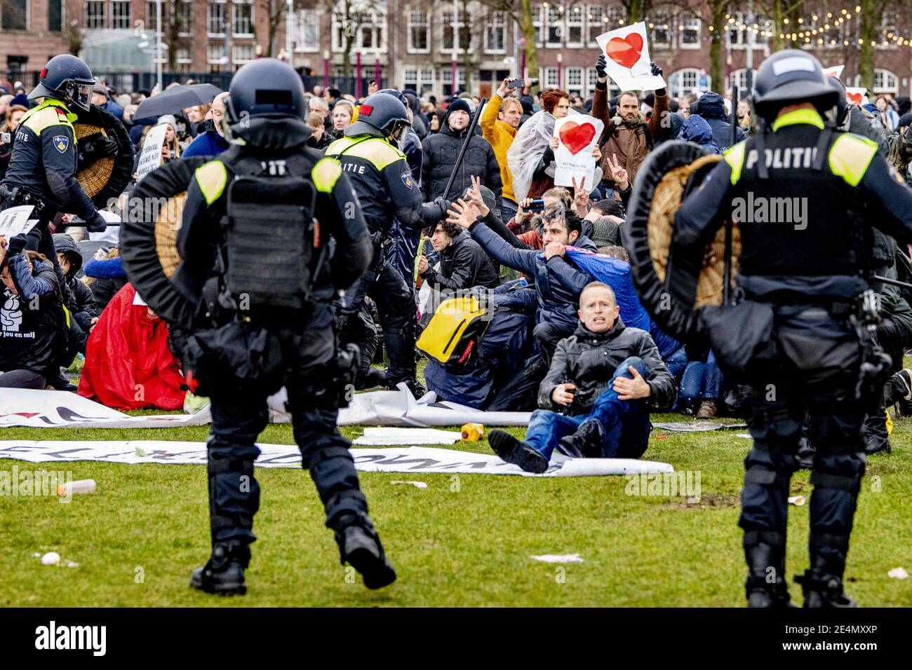 Riots on the museum square, during the demonstration in Amsterdam ...