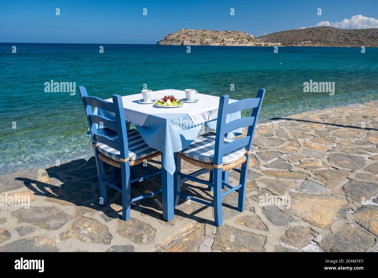 Crete Greece Plaka Lassithi with is traditional blue table and chairs ...