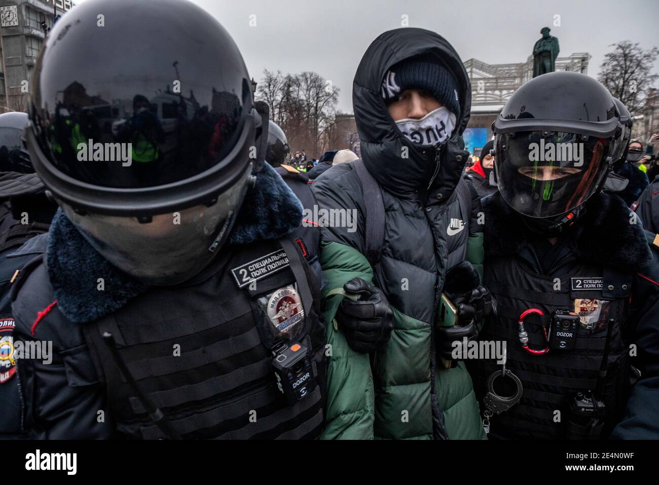 Moscow, Russia. 23rd of January, 2021 Riot police officers detaina ...