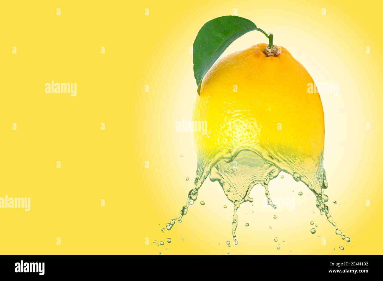 fresh fruit juice, lemon which liquefies on yellow background Stock ...