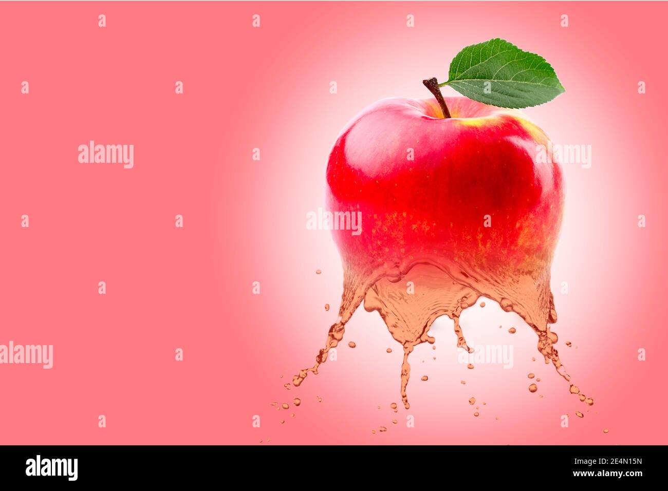 fresh fruit juice, red apple which liquefies on red background. Colored ...