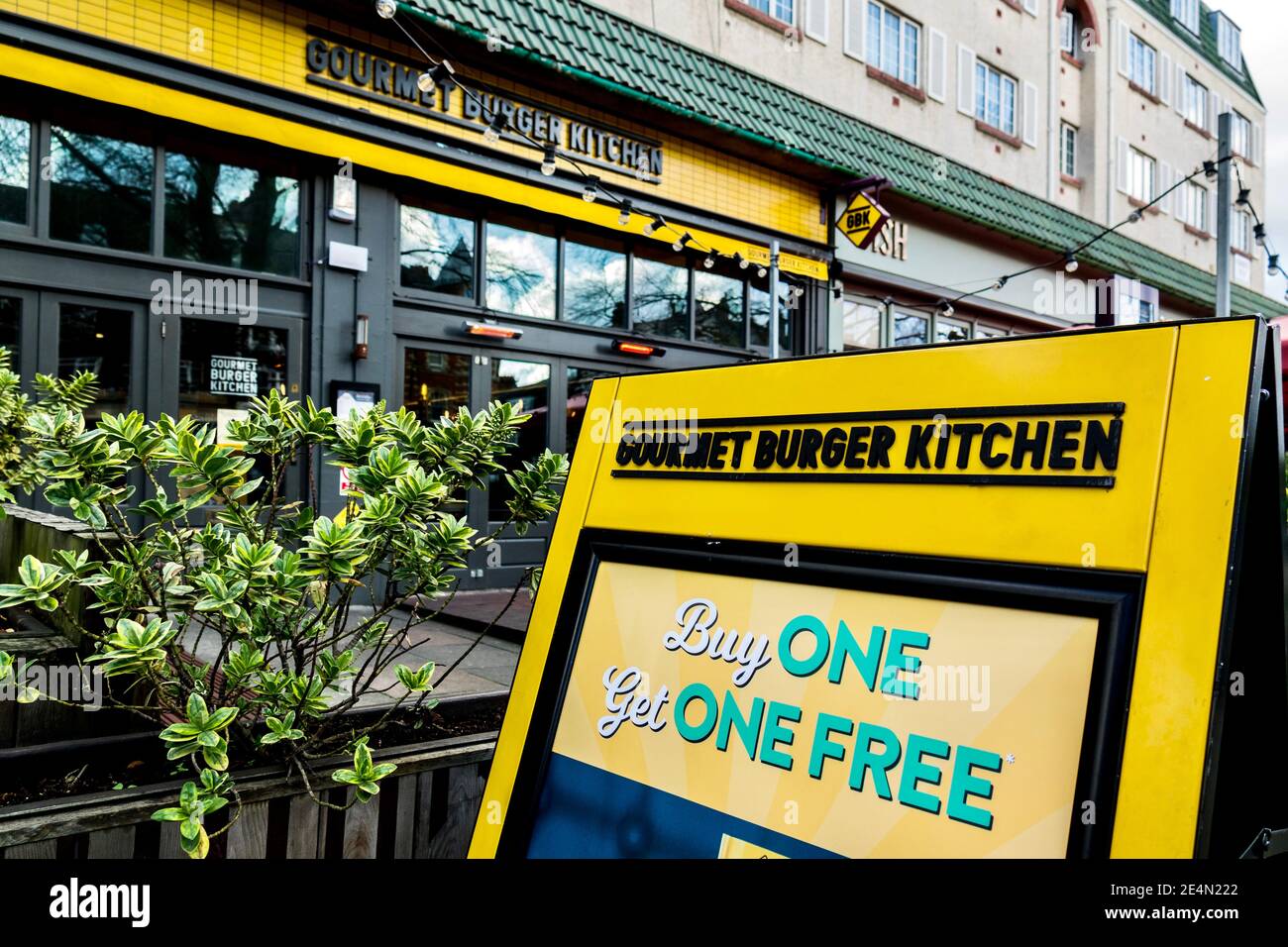 Buy One Get One Free A frame sign outside Gourmet Burger Kitchen Stock ...