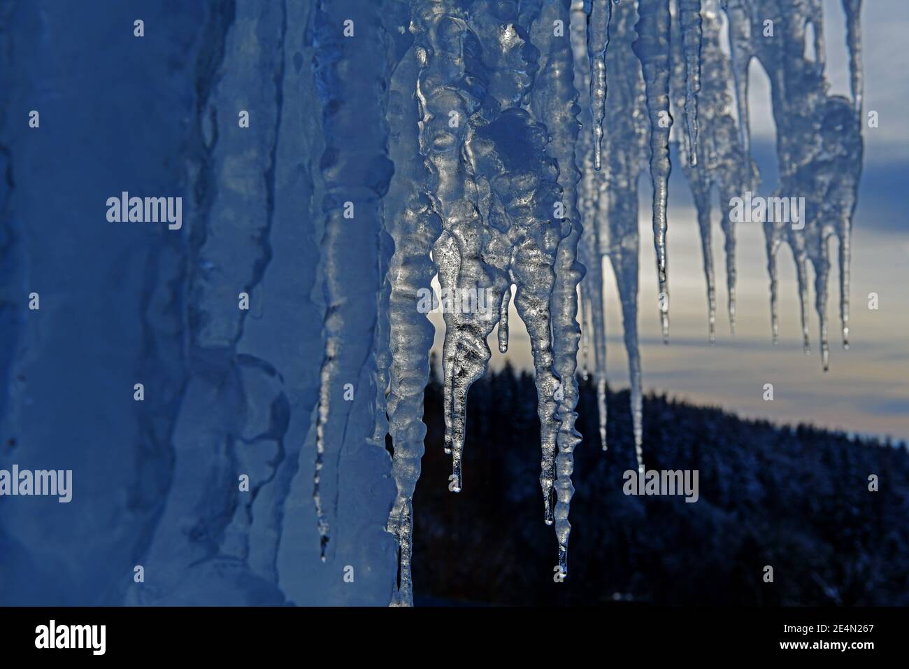 close up of thick blue ice and many icicles Stock Photo - Alamy