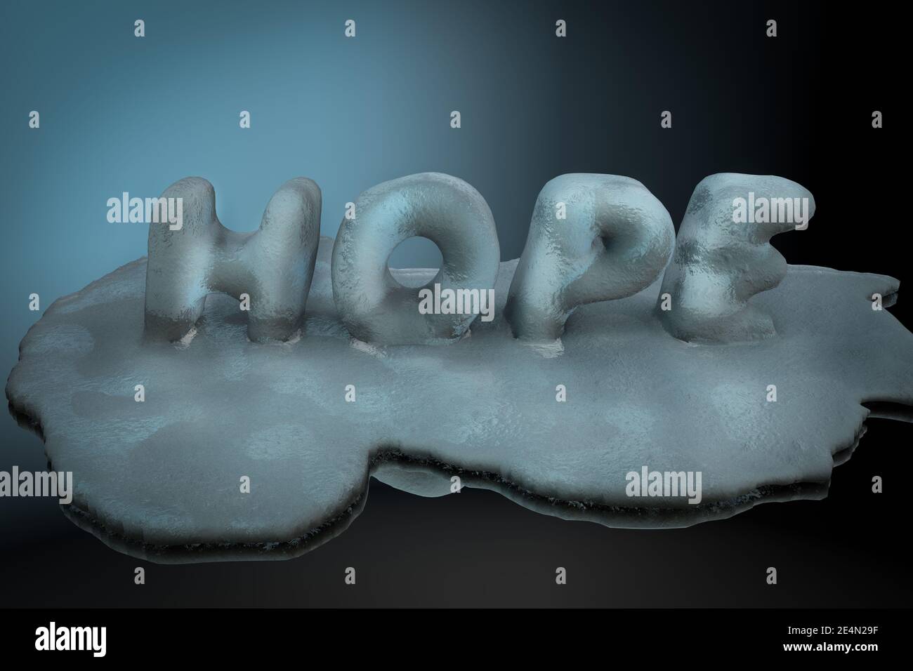 Melted ice in the shape of hope demonstrating lost hope concept. 3D ...