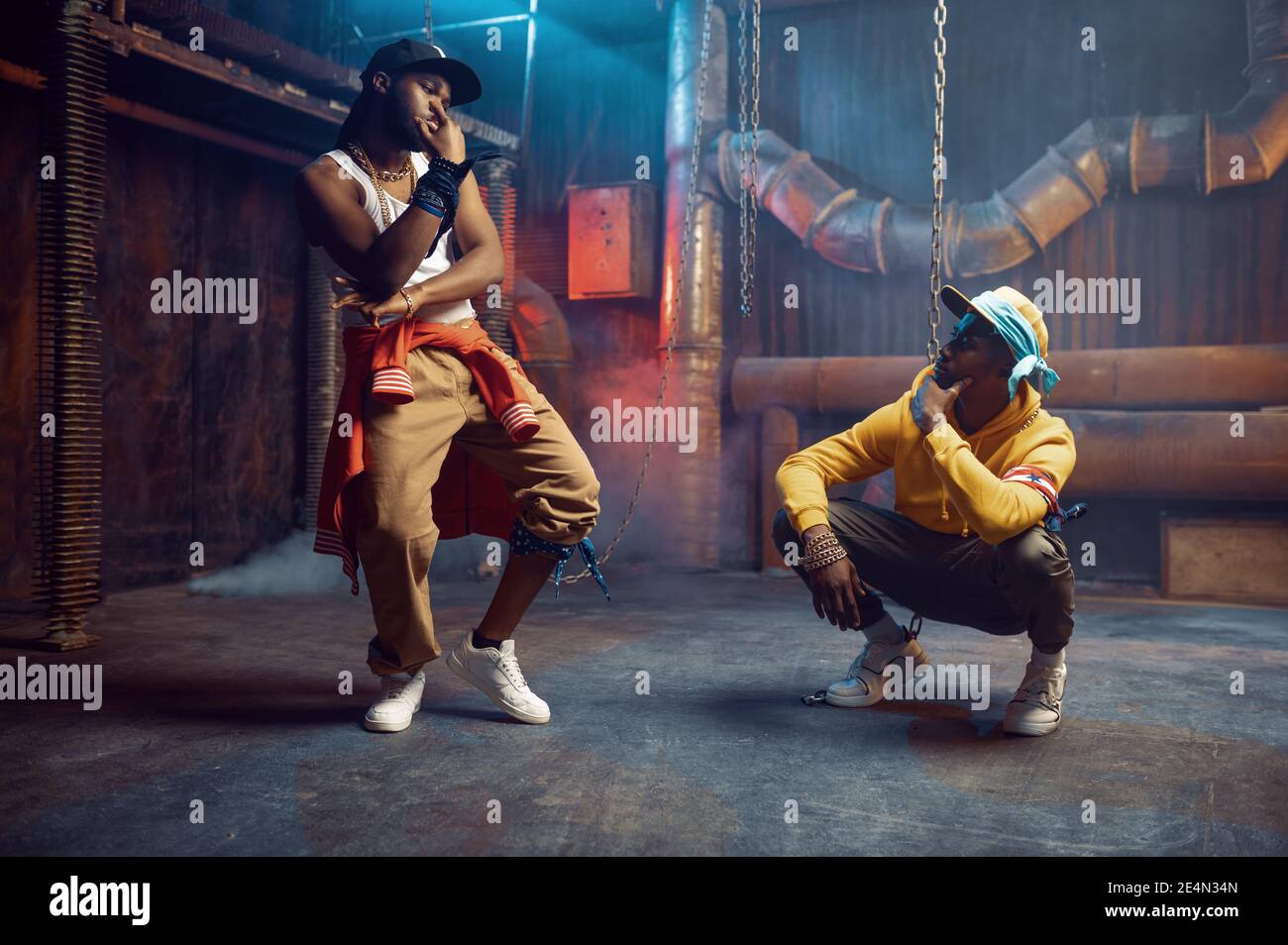 Rappers dancing, break-dance performing in studio Stock Photo - Alamy