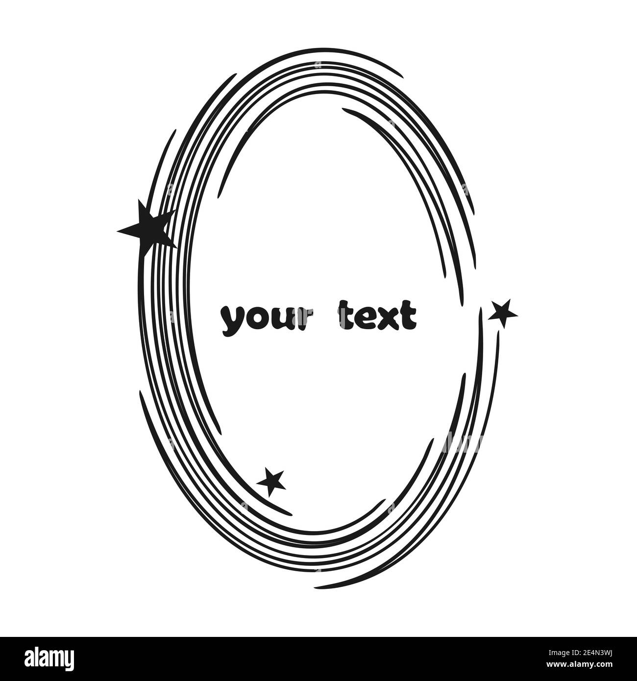 Cosmic decorative frame. Ellipse shape ornate with black curved stripes ...